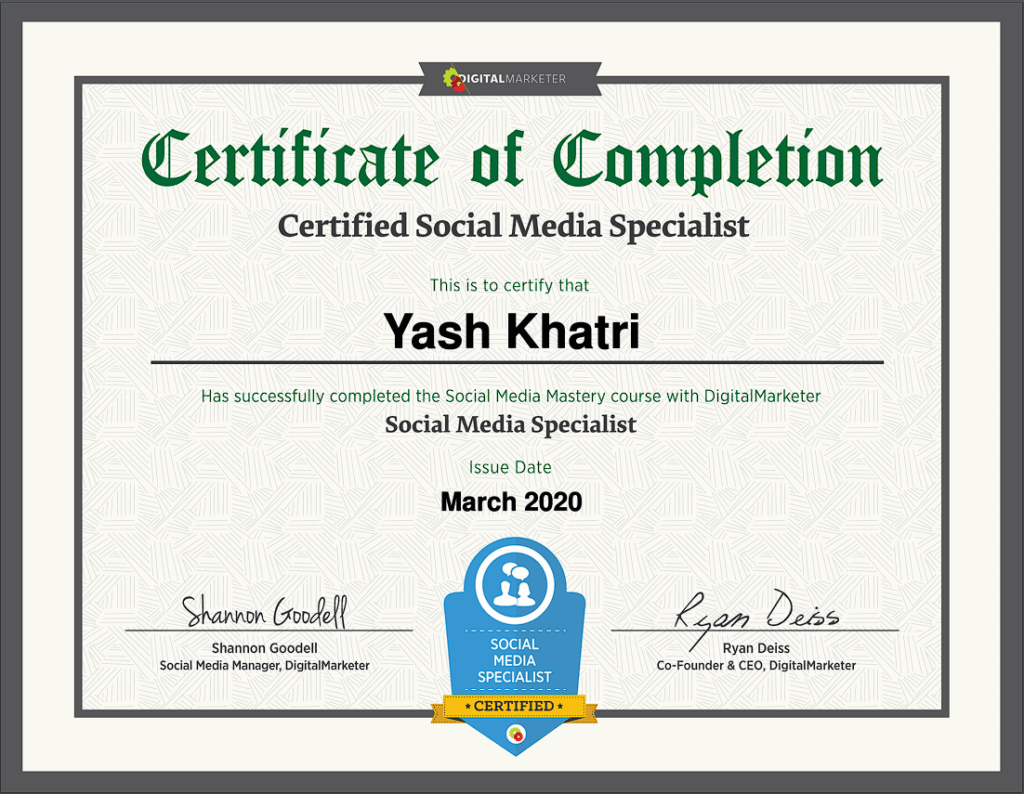 Certificates, Awards and Recognition - Yash Khatri - Solutions ...